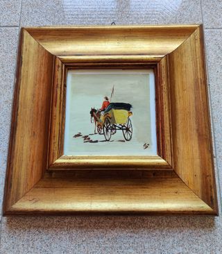 Quadro con mattonella dipinta a mano