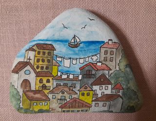 Paesaggio dipinto a mano su sasso