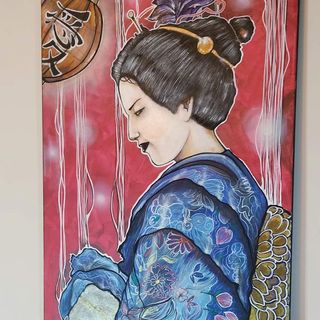 Quadro geisha tempera acrilica
