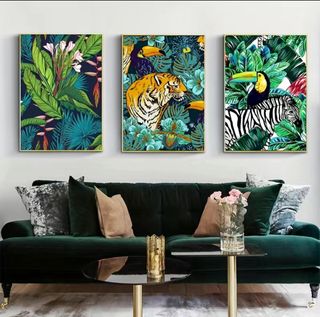 set 3pz tela quadro animali foresta soggiorno