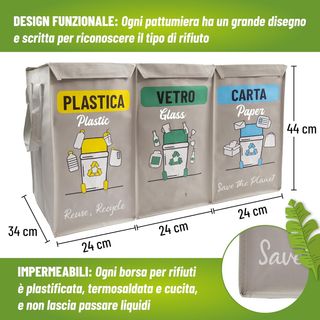 3 contenitori per la raccolta differenziata