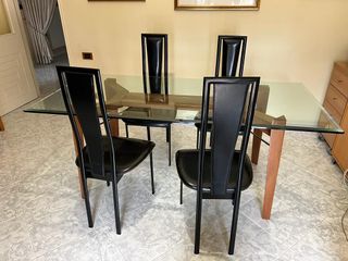 Tavolo/Scrivania in vetro e legno