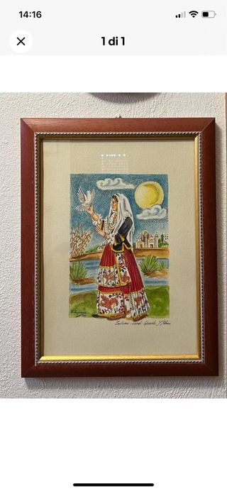 quadro costume sardo acquarello e china