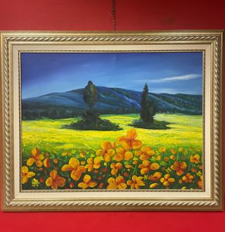 quadro dipinto a olio su tela vintage con cornice