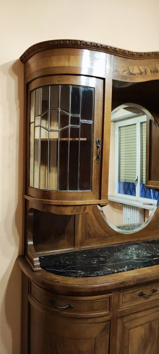 Credenza anni 40 con marmo e specchio