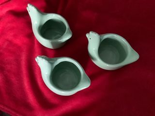 3 porta vasetti in ceramica verde