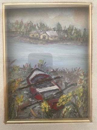 quadro con paesaggio pittura ad olio con cornice