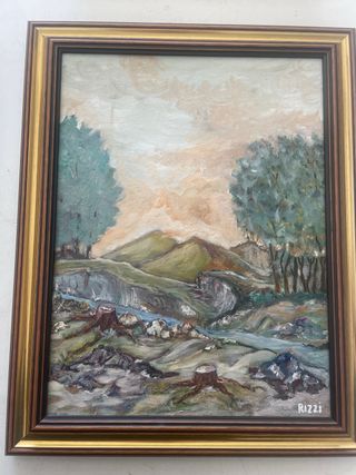 quadro olio su tela paesaggio con cornice