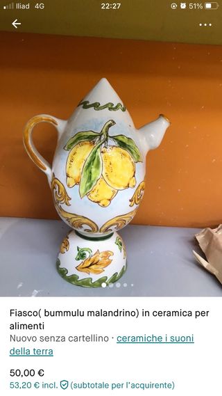 Fiasco ( bummulu malandrinu) per alimenti.