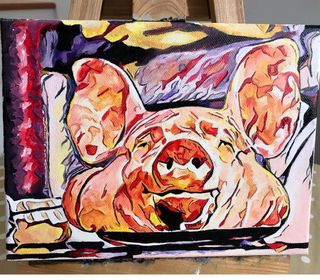 Quadro dipinto olio su tela Pig face