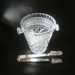 Secchiello in vetro decorato portaghiaccio e pinza