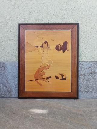 Quadro intarsiato legno vintage a mano