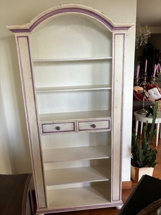 Libreria Shabby scic panna e lilla-nuova