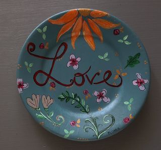 piatto in ceramica riciclato, dipinto a mano