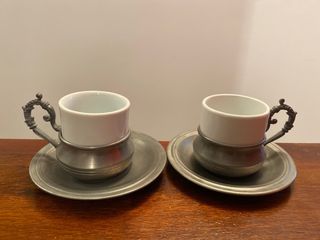 N. 2 tazzine vintage in porcellana e peltro