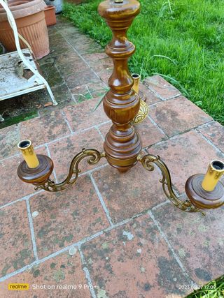 Lampadario vintage legno e ottone