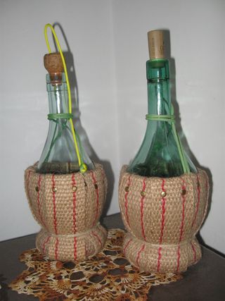 2 fiaschi originali con cesto in corda