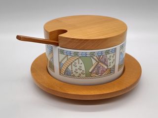 Formaggiera in legno e ceramica