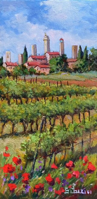 Dipinto Toscana vigneto paesaggio quadro 20x40
