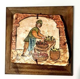 Quadro legno e pietra , "mestieri": fruttivendolo