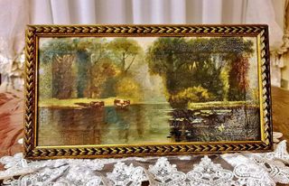 Quadro con paesaggio olio su tela 43,7x23,5cm