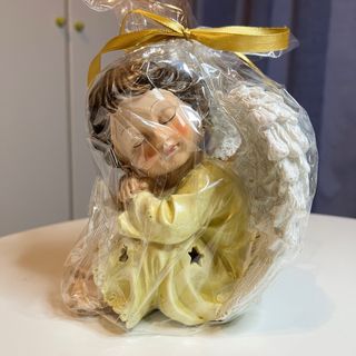 Angelo seduto con led multicolor Shabby chic