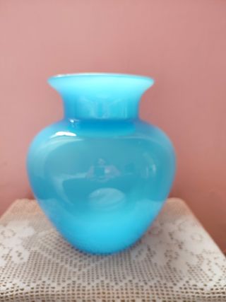 Vaso celeste bombato per fiori vetro