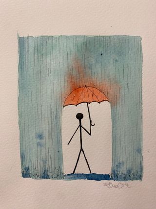 illustrazione acquerello e inchiostro omino serie