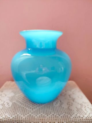 Vaso celeste bombato per fiori vetro simil murano