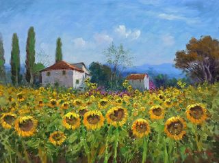 Dipinto Toscana girasoli paesaggio quadro 30x40