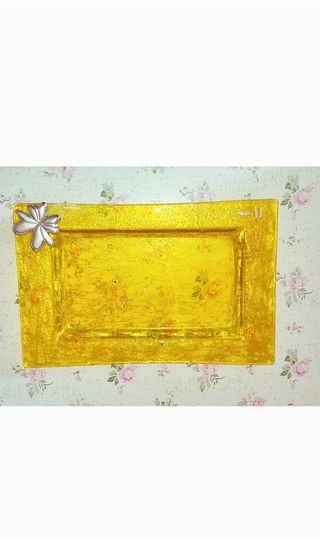 Vassoio Murano giallo certificato farfalla argento