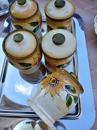 5 vasetti dipinti a mano decorazione girasoli