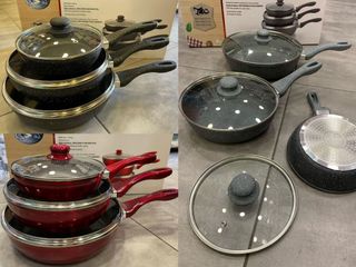 Tris padelle amc, 20-24-28 cm. Nero, grigio e ross