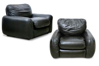 Coppia di poltrone in pelle nera anni '70s