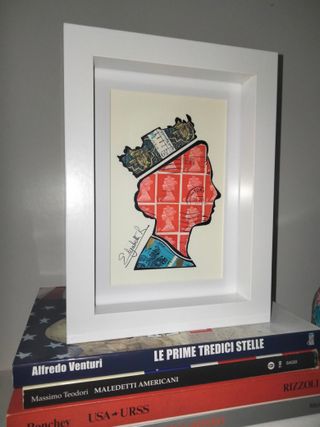 Quadro Francobolli Regina Elisabetta II + Cornice