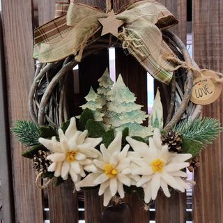 Fuoriporta ghirlanda Natale stelle alpine feltro