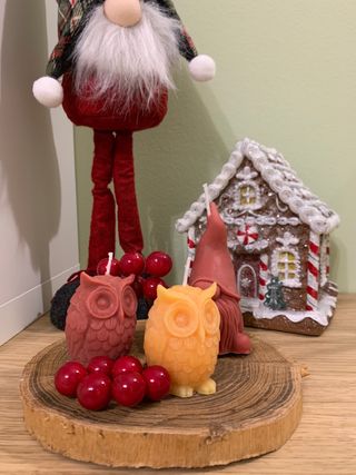 set candele 2 gufi e 1 gnomo