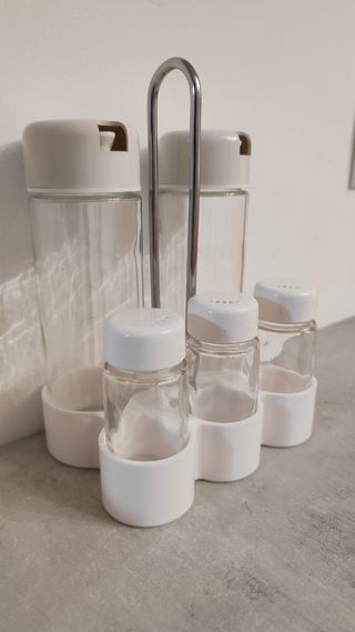 Set Cucina olio/aceto e sale/pepe vetro bianco