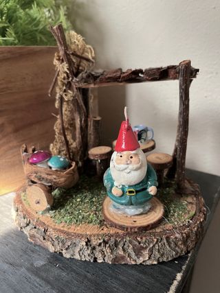 DECORAZIONE IN LEGNO GNOMO CANDELA fatta a mano