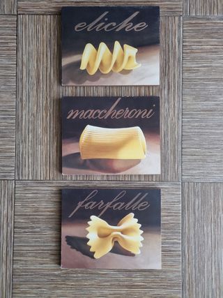 Set 3 quadretti in legno, immagine pasta
