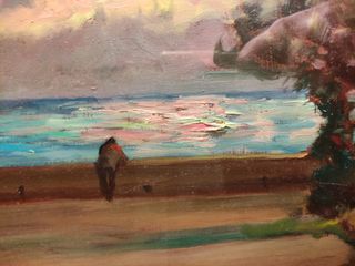 QUADRO OLIO SU TAVOLA TRAMONTO SULLA ROTONDA