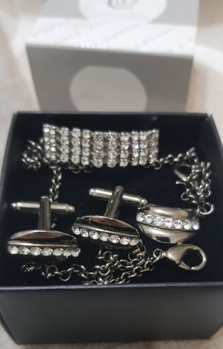 Kit gemelli,ferma cravatta e gilet