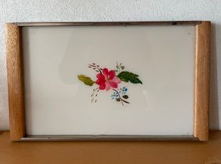 Vassoio in legno e vetro vintage Anni 60