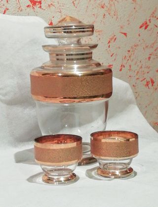 Caraffa + 2 bicchieri in vetro Art Déco