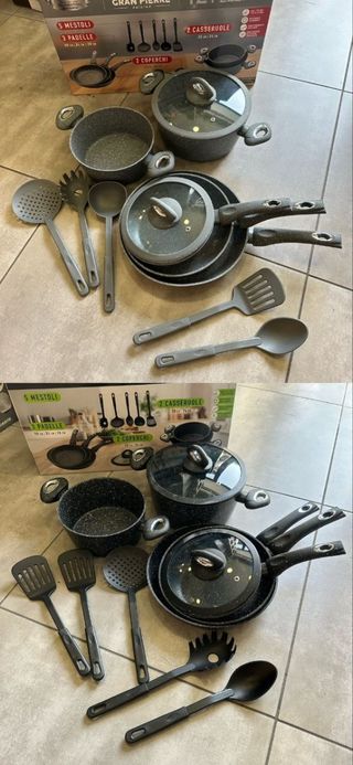 Batteria 12 pezzi antiaderente disponibile grigio