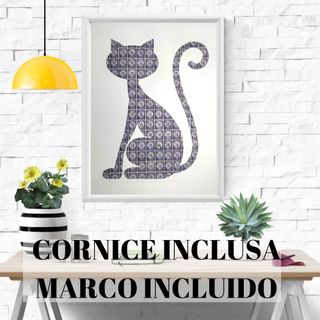 40x30 Quadro Gatto Sagoma su Francobolli Americani