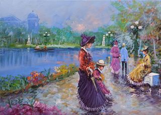 Dipinto Francia damine Belle Epoque quadro 50x70