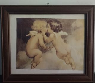 Putti che si baciano stampa con cornice