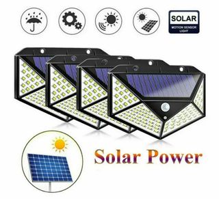 4 PEZZI FARETTI PANNELLO SOLARE 100 LED SENSORE