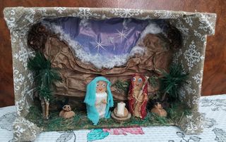 Presepe artigianale in legno e sughero